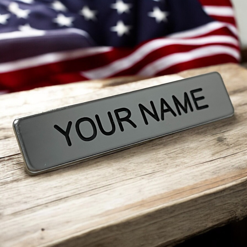 Silver 1/2 x 2 3/8 Metal Engraved Service Name Tag with Clutch