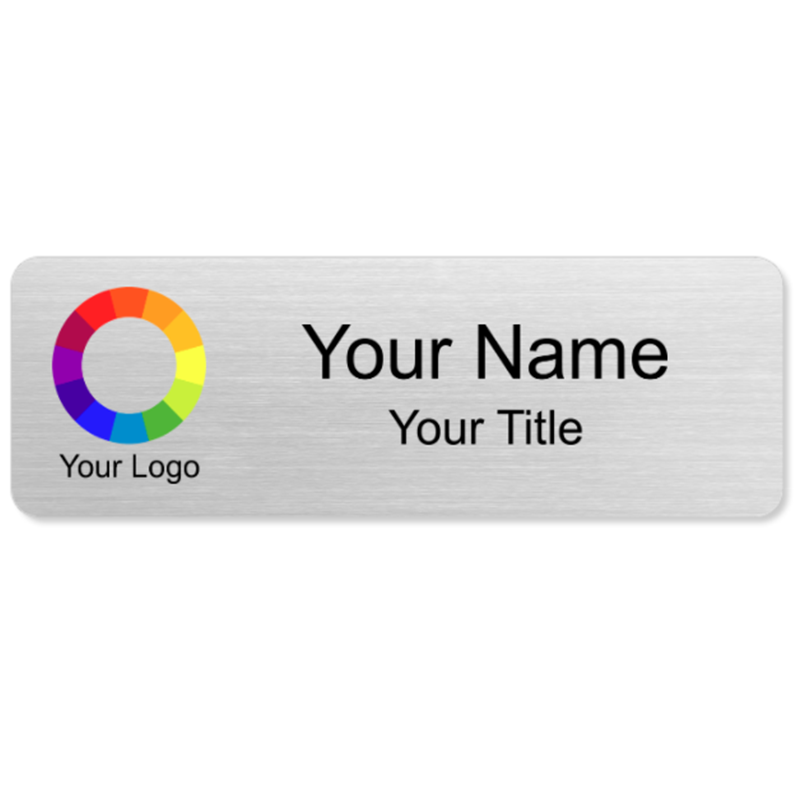 Premium Name Badges with Magnet- 1 x 3 - Silver - Design Now