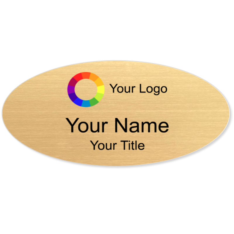 Gold Name Badges with Magnet- Metal - Oval - Design Now