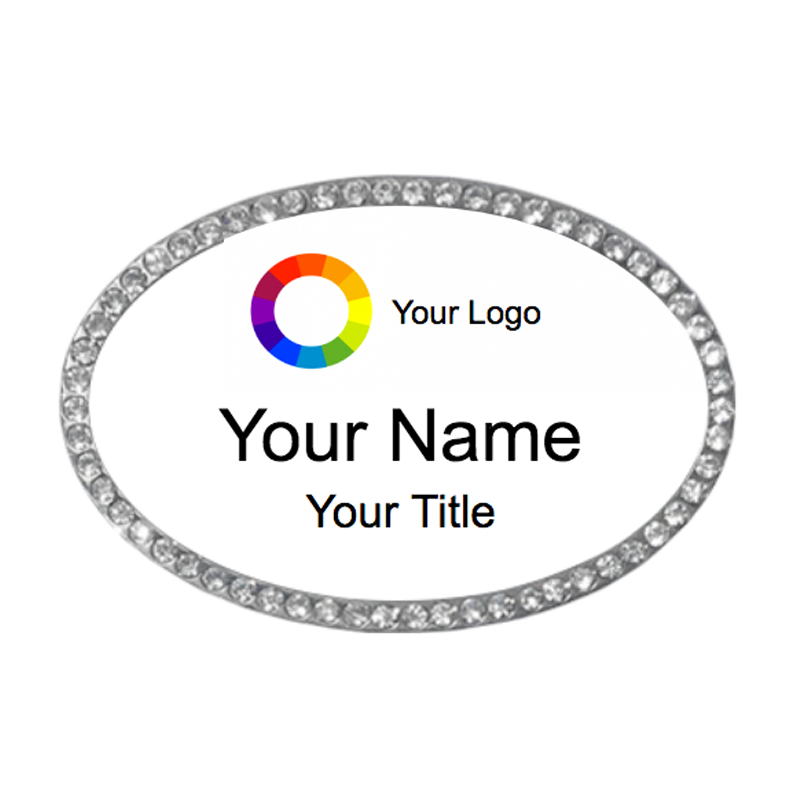 Crystal Stone Bling Name Badges with Magnet - Oval